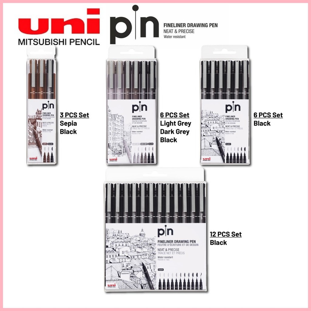 【Uni】Pin Pigment Ink Technical Drawing Pen Set PIN-200 | Shopee Philippines