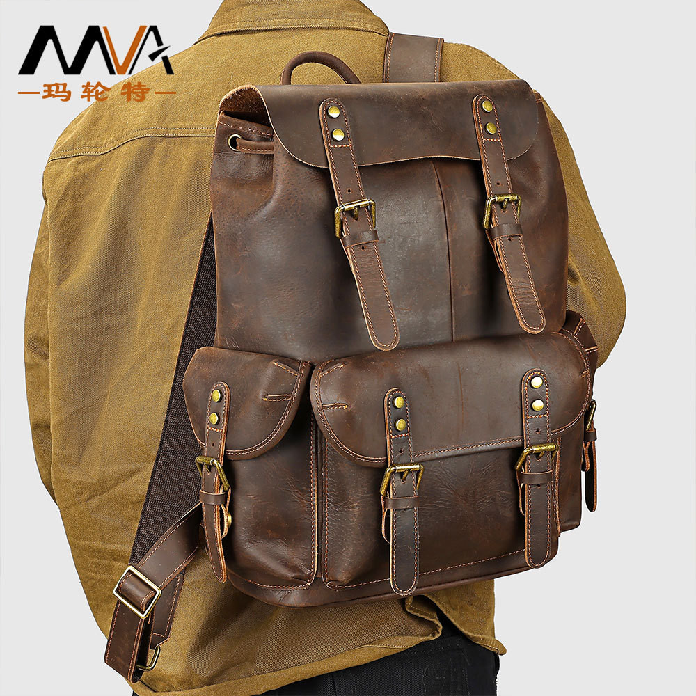 MVA Men's Crazy Horse Leather Backpack High-end Retro Leather Multi ...