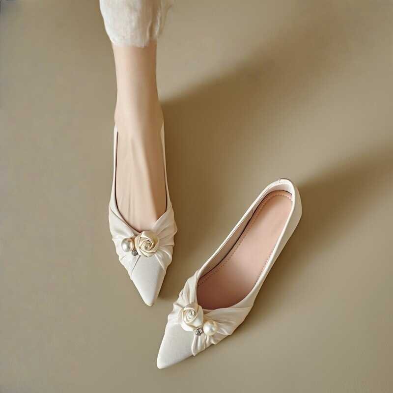 French Pearl Flower Low Heel Bridal Shoes - Perfect for Weddings ...