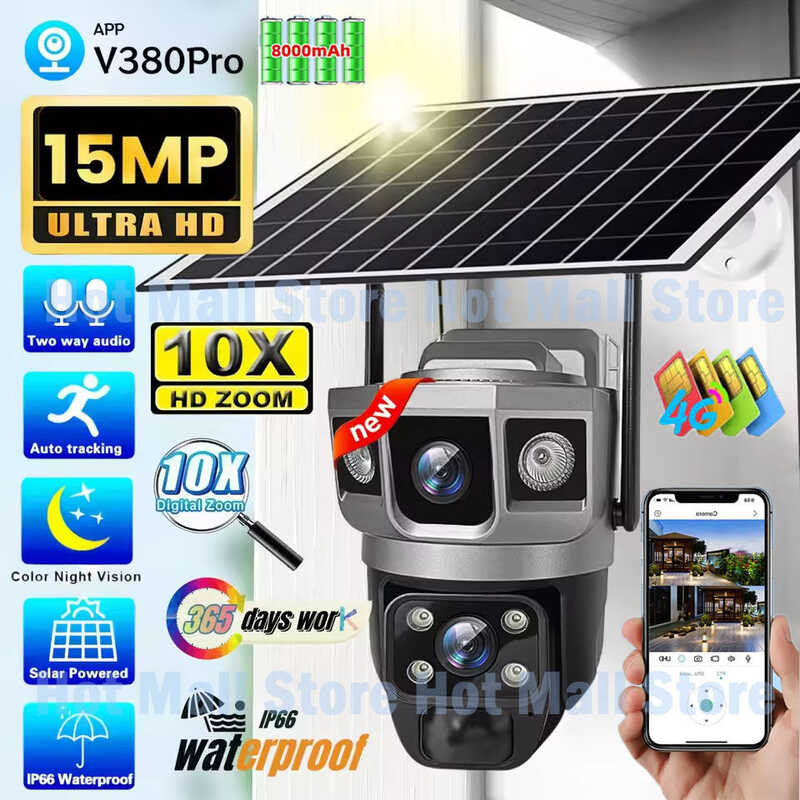 Solar CCTV Camera 4G SIM Card Outdoor Surveillance Cameras Two-Way ...