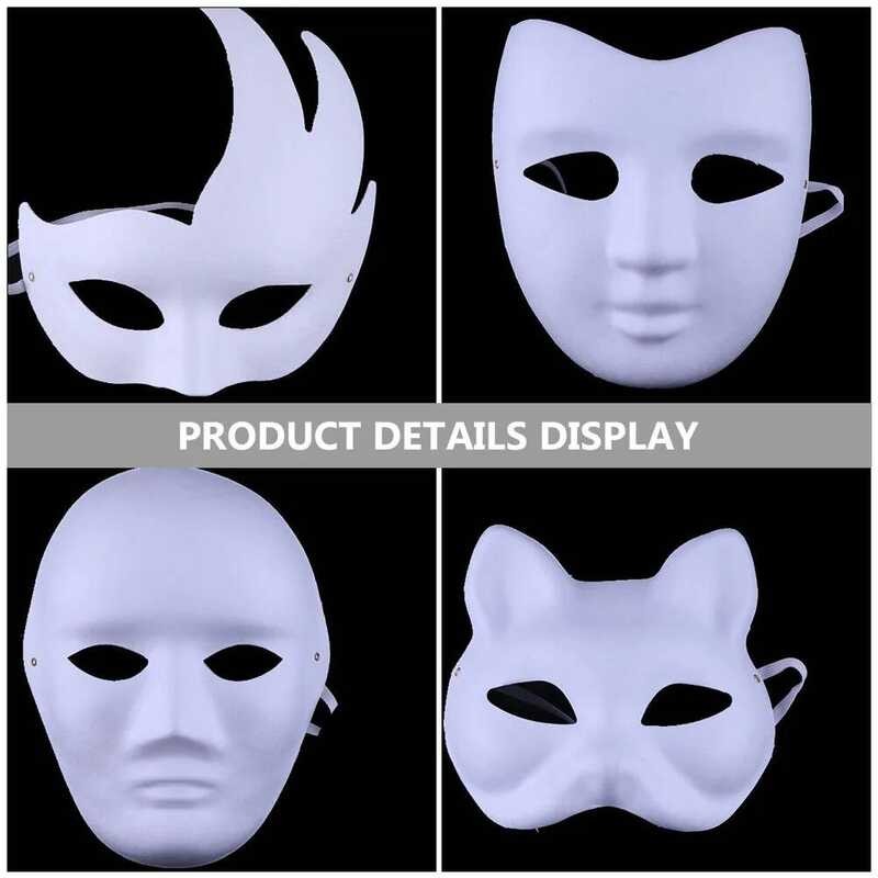 Tt 16Pcs DIY White Blank Cosplay Party For Halloween Costume Paper Mask ...