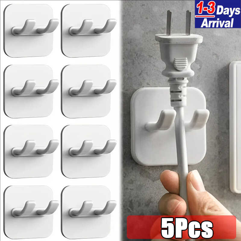 5Pcs Wall Mount Punch-Free Power Cord Storage Rack Hooks, Multi ...