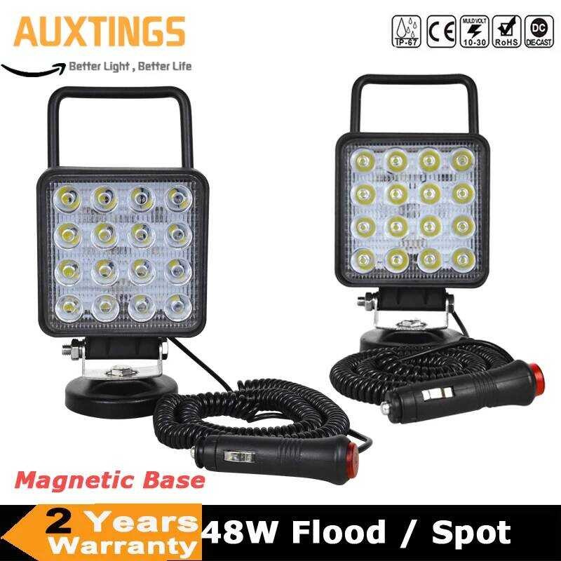 W 1/2Pcs 48W Magnetic Base LED Work Light Portable Lamp Flood Spot Beam ...