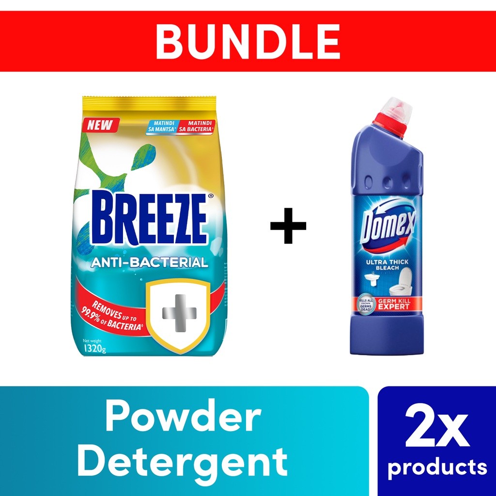 Breeze Anti-bacterial Powder Detergent 1.32KG + Domex Toilet Bowl ...