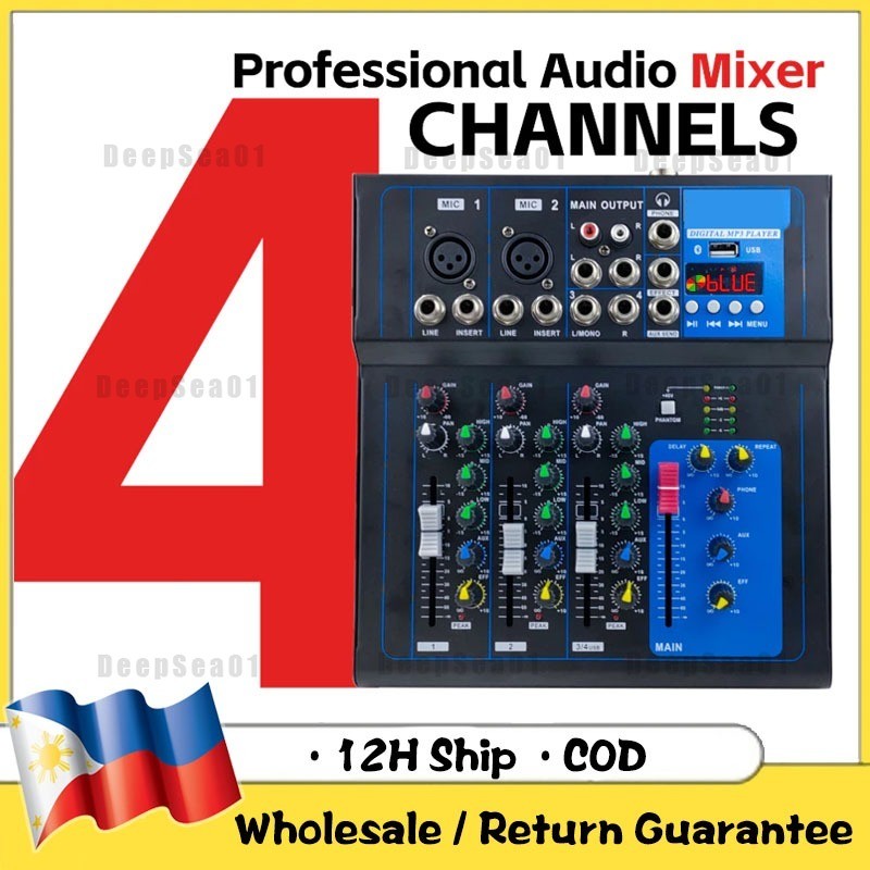GH4 Portable Audio Mixer 4 Channel Mixers with Bluetooth USB for ...
