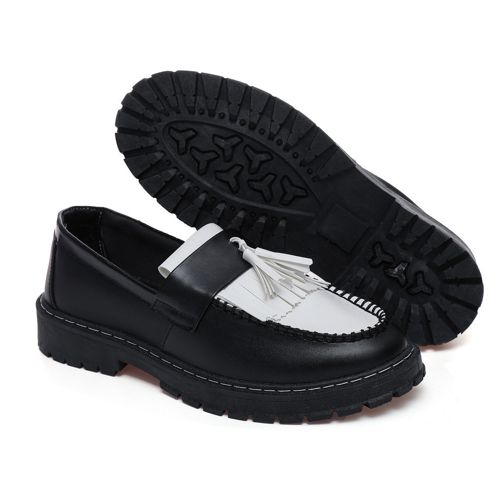 COD Black Two-tone Men classic Loafers Fashion Casual tassel PU leather ...