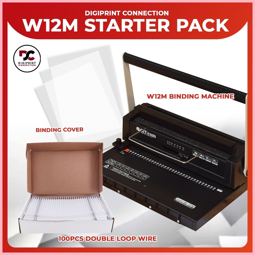 OFFICOM Wire Binding Machine Package W12M A4 Heavy Duty Binder FREE ...