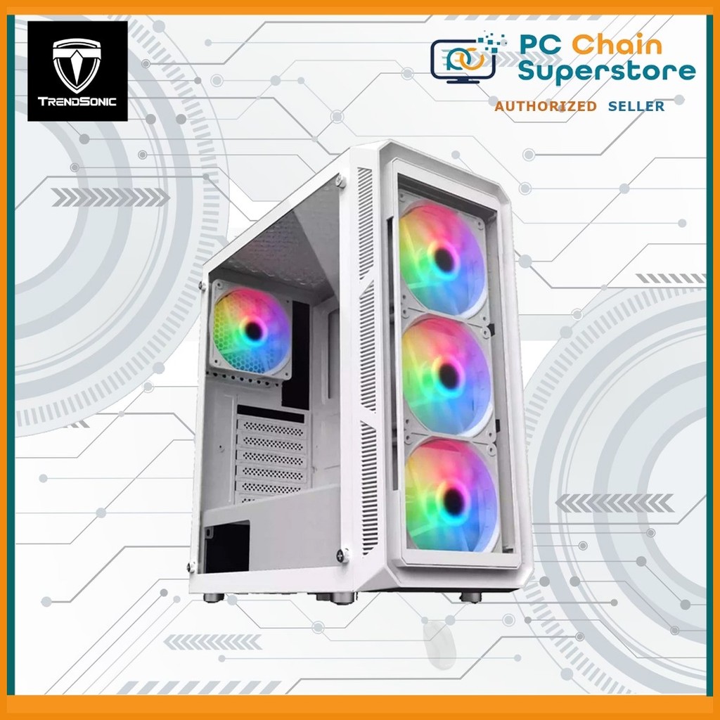 Trendsonic Hermes HE19A Tempered Glass ATX Casing w/ 4 Fixed Color Fan ...