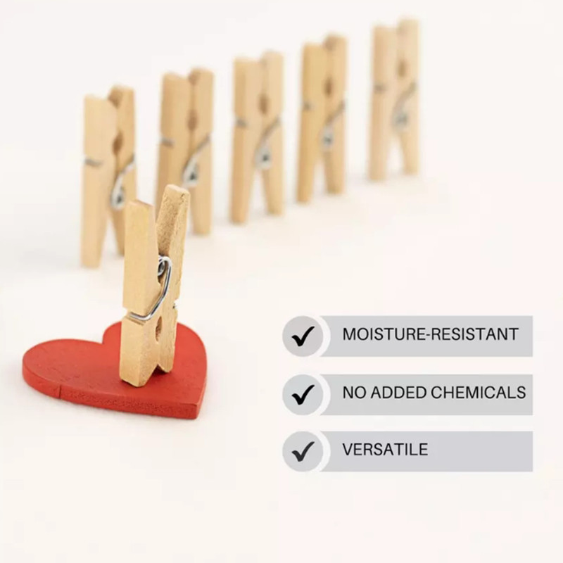 50PCS Natural Mini Wooden Clips with 100m Rope for Clothespins ...