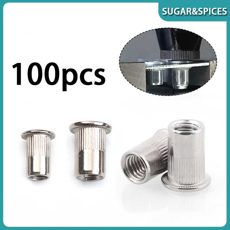 100Pcs M5 M6 Stainless Steel Flat Head Threaded Rivet Insert Nut Rivets ...