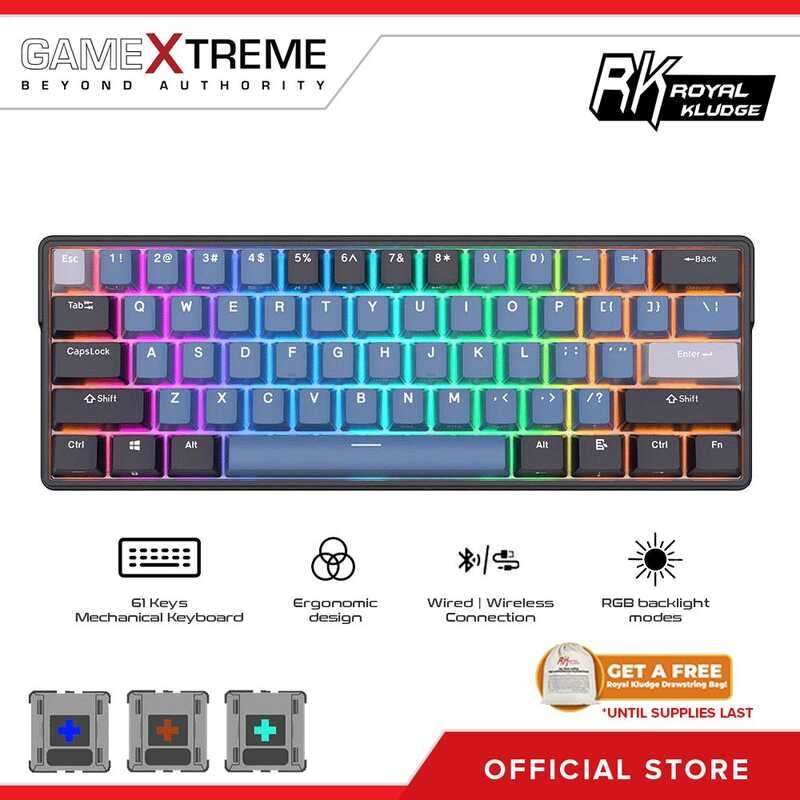 3 Royal Kludge Rk61 Plus Tri Mode RGB 61 Keys Hot Swappable Mechanical ...