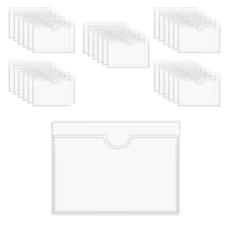 Self-Adhesive 60Pcs Pockets Label Holder Clear Library Card Holders ...