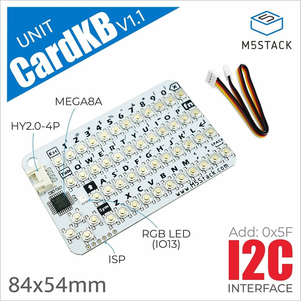 M5Stack Official CardKB v1.1 Mini 50-Key QWERTY Keyboard Unit with ATMega8A MCU, I2C, RGB LED ...