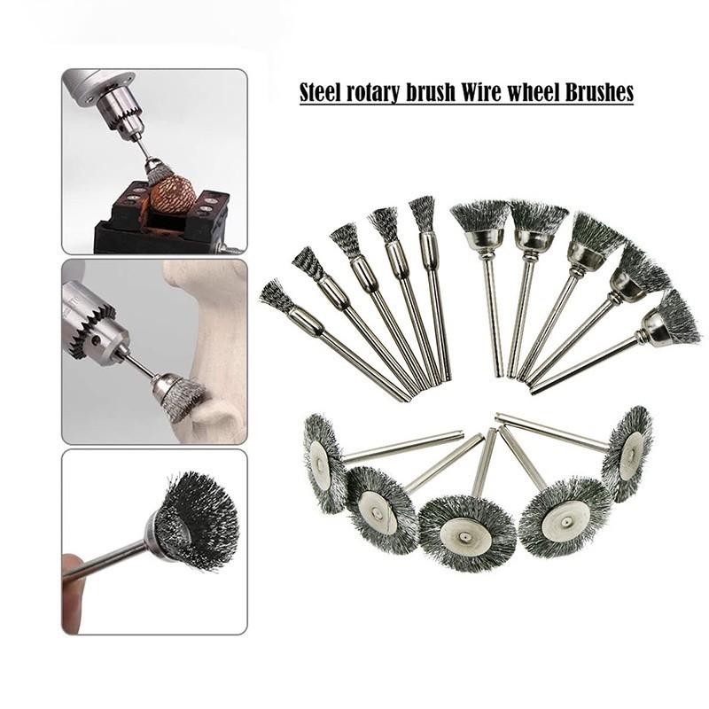 15PCS Steel Wire Wheel Brush Set Metal Polishing Kit for Grinder/Mini ...