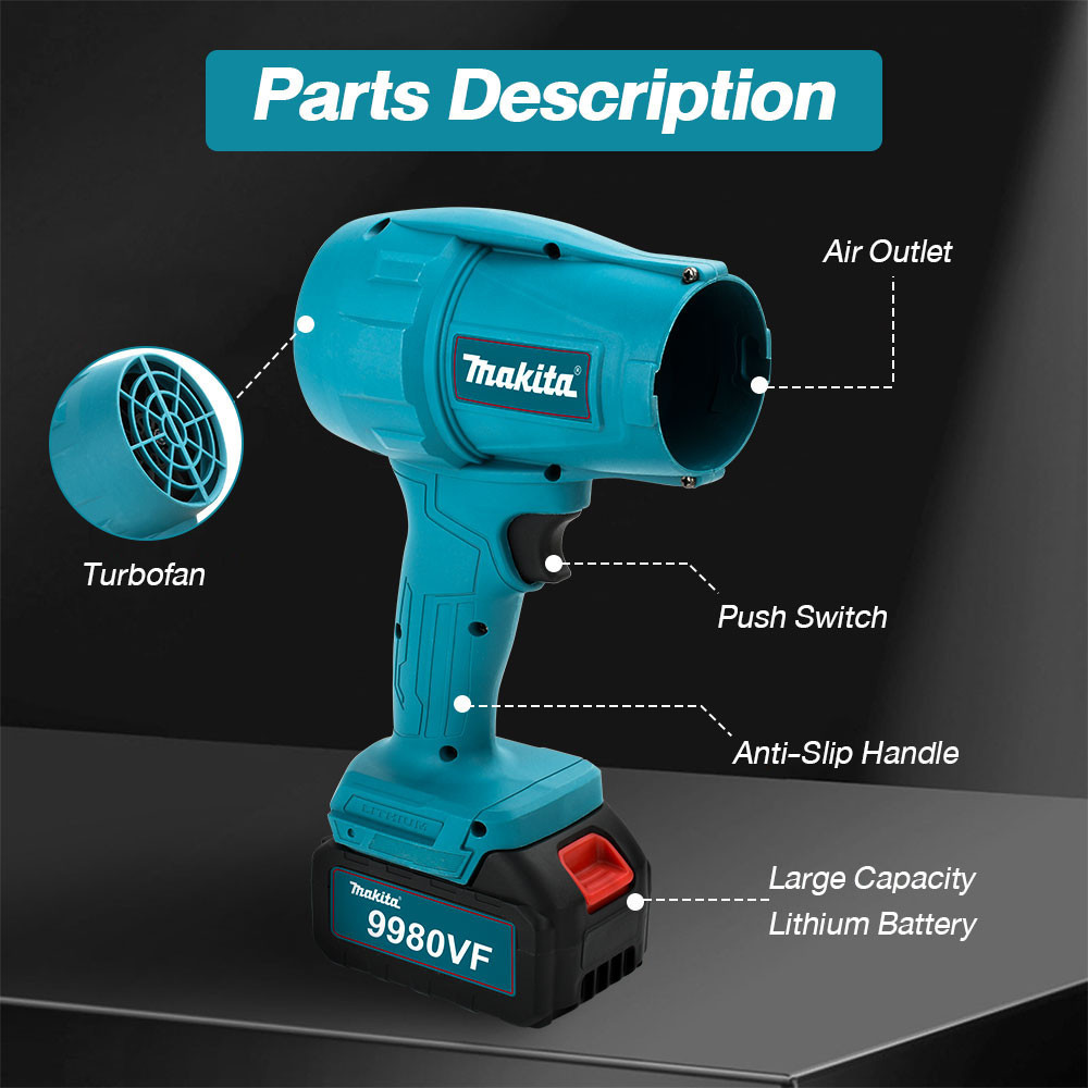 MOKETA Cordless Turbo Jet Fan 2500W Powerful Air Blower Dust Blower ...