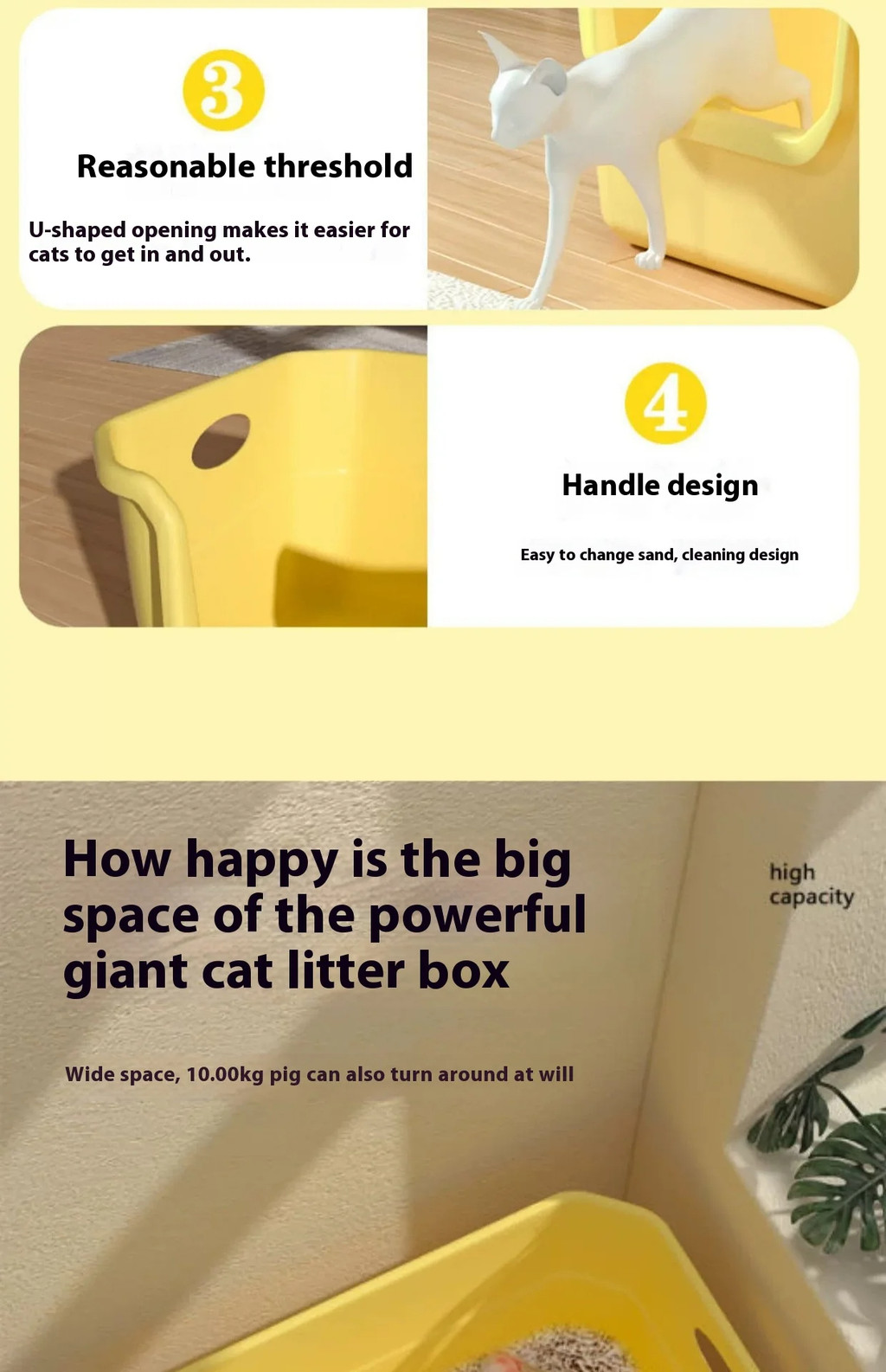 Cat Litter Box Extra Large Semi Closed Anti-Splash Easy To Clean Cat ...