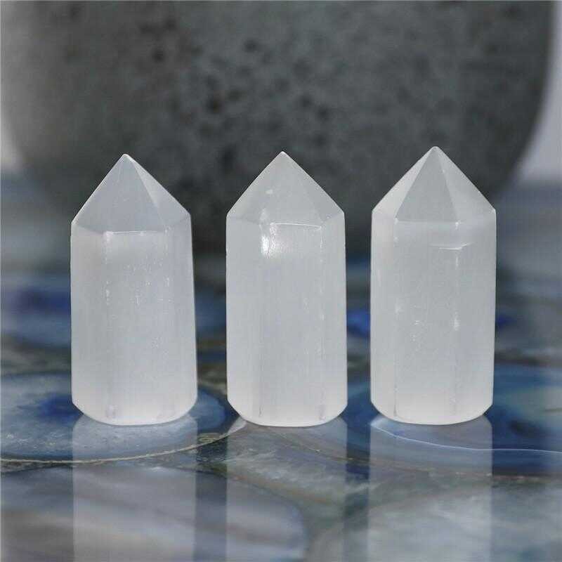 Natural Raw Gemstone Gypsum White Plaster Pointed Pillar Soft Office ...