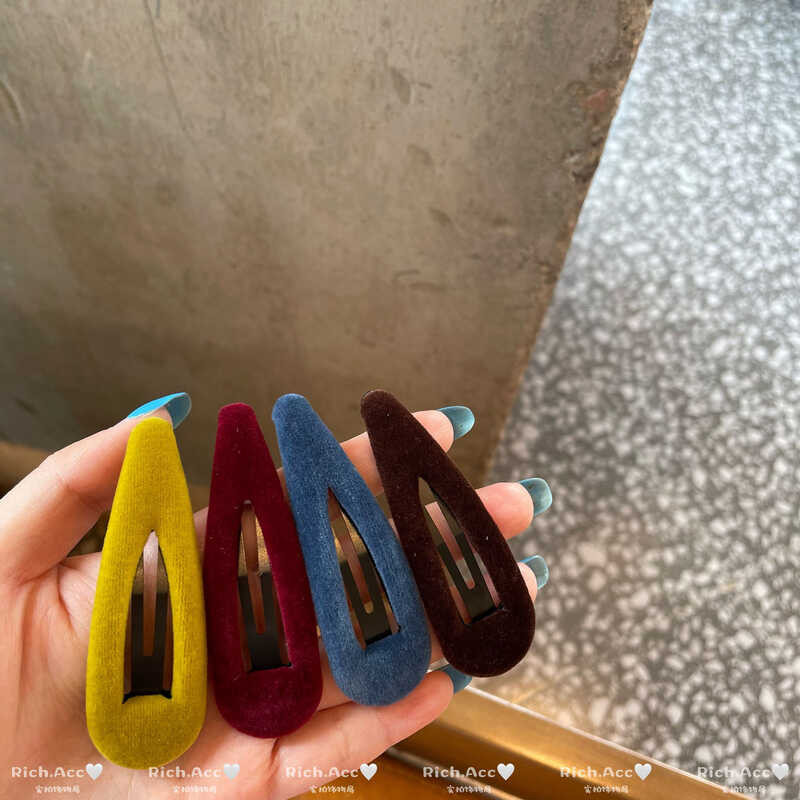 [] Early Autumn Solid Color Simple Suede Water Drop Hair Clip Korean ...