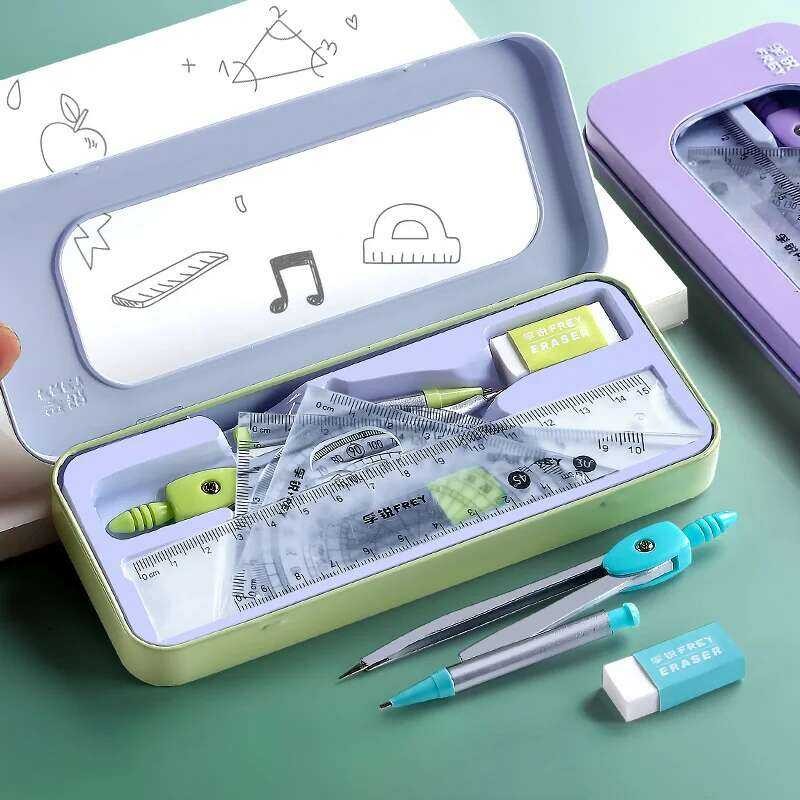 W 7Pc/Set Geometry Maths Drawing Tool Stationery Rulers Drafting Kids ...