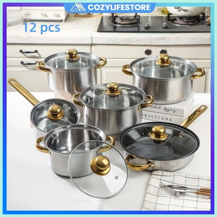 12 PCS Stainless Steel s Casserole Kitchenware Combination Kitchen ...