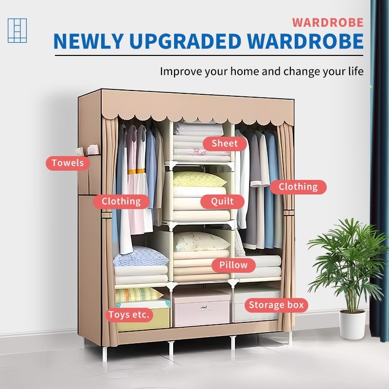 3D Dustproof Cloth Cabinet Clothes Storage Wardrobe Organize Multi ...