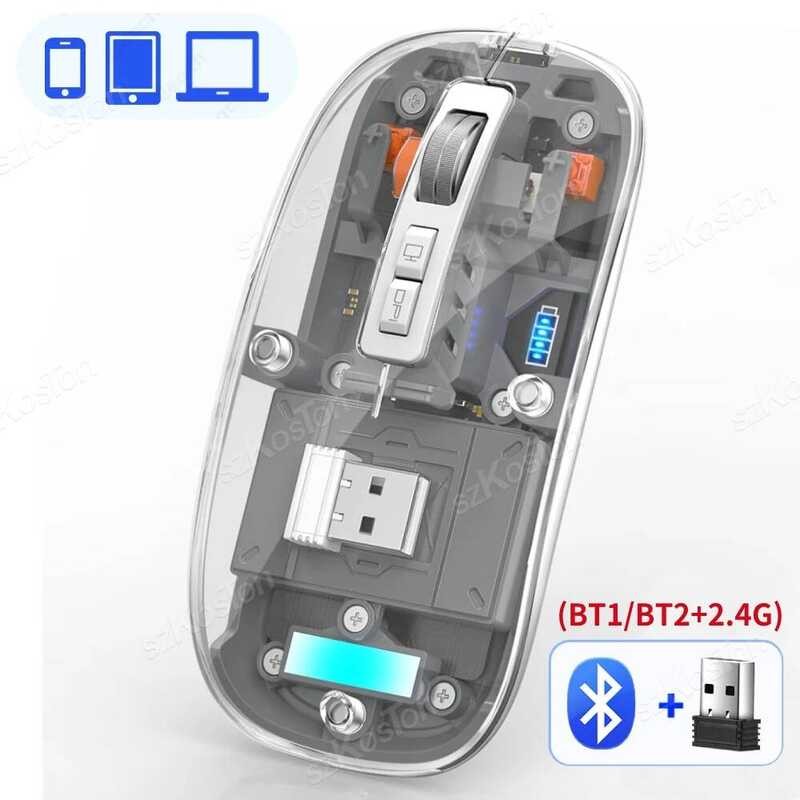 3 1 Modes Wireless Bluetooth Transparent Gaming Mouse DPI Adjustable ...
