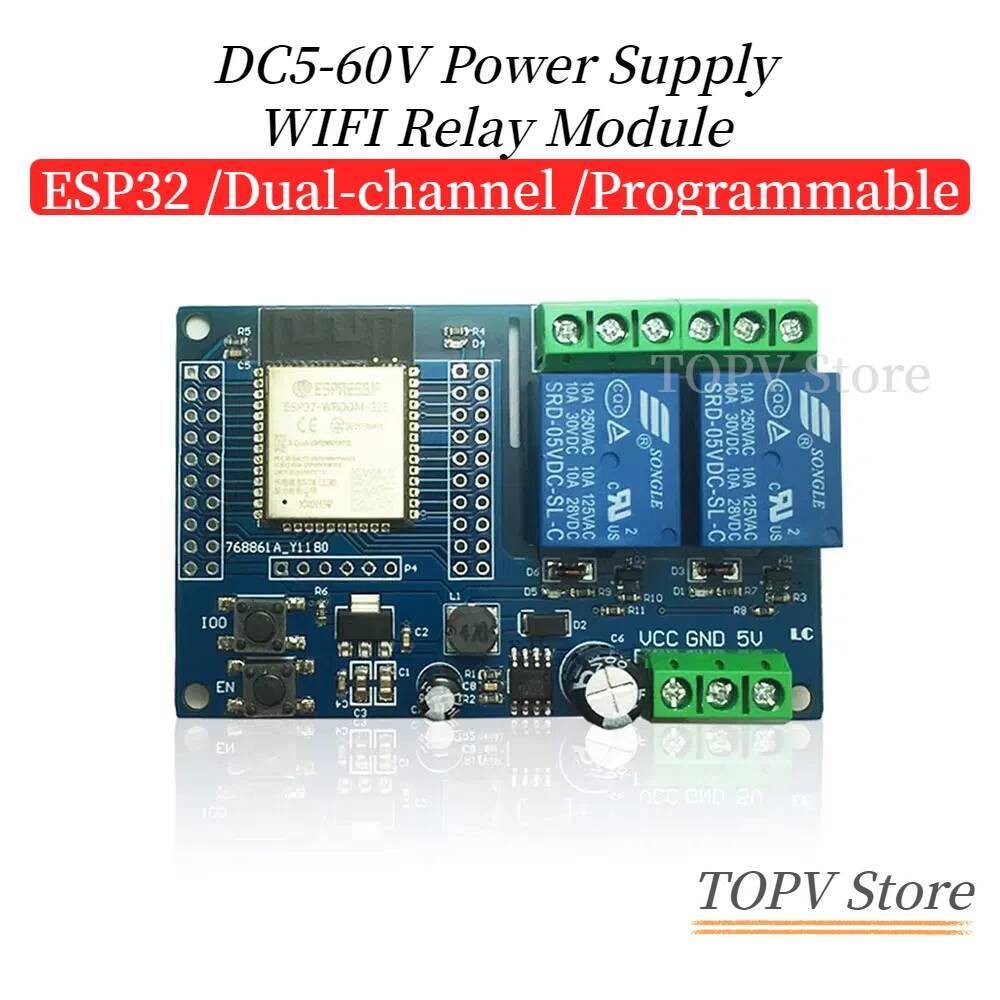 Power DC5-60V ply Dual-channel WIFI BLE Relay Module ESP32-WROOM Board ...