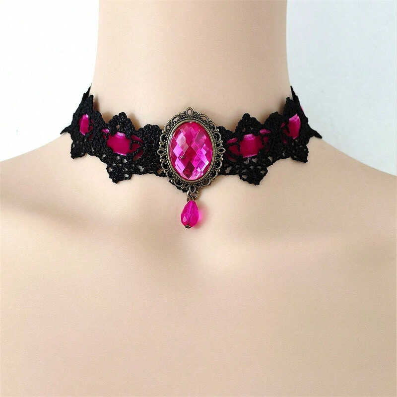 gothic Lace Choker Collarbone Chain Women Choker Simple Necklace Black ...