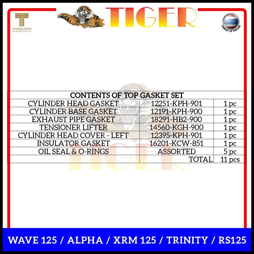 WAVE 125 TOP GASKET TIGER | Shopee Philippines
