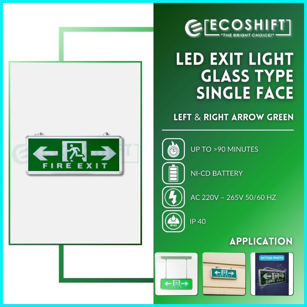 Ecoshift LED Exit Light Glass Type Single Face | Shopee Philippines
