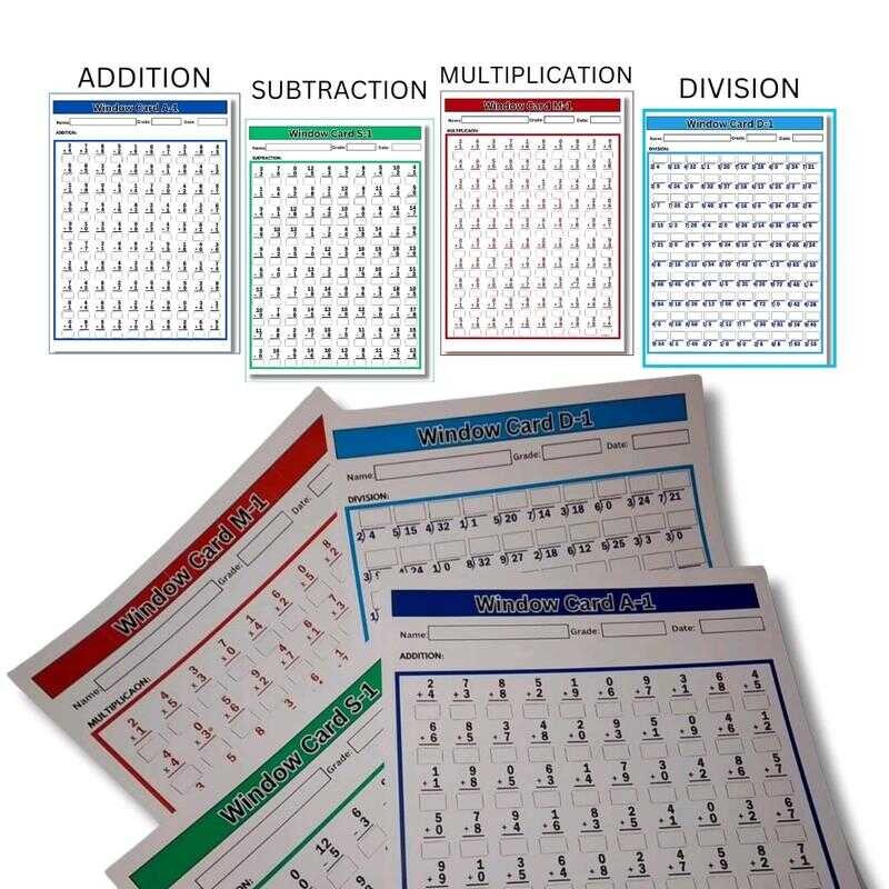 4Pcs Math Window Card - Addition, Subtraction, Multiplication, Division ...