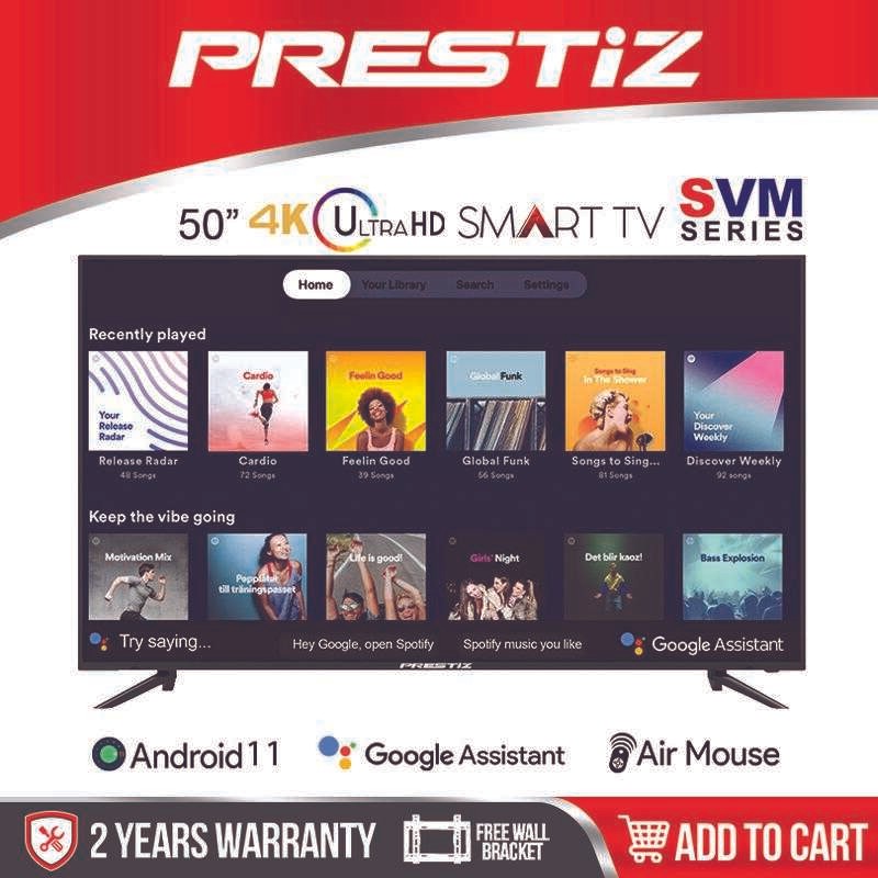B18 Prestiz 50" Android 11 Smart TV Free Air Mouse, Voice Control And ...