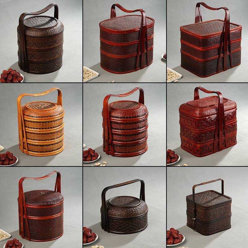 Handmade Food Box Multi-layer Delivery Fruit Storage Bamboo Woven ...