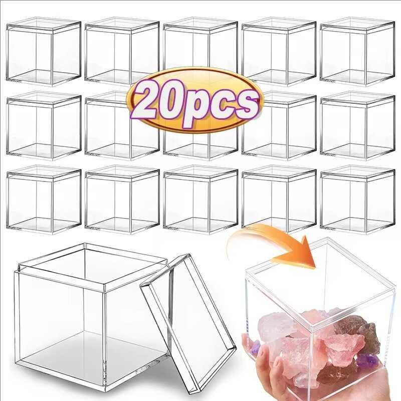 20Pcs Clear Plastic Acrylic Box With Lid Square Storage Case / Desktop ...