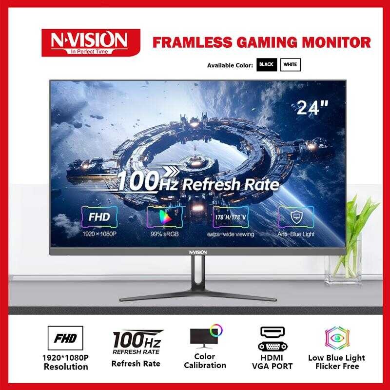 Nvision 24 Inch IPS Monitor 100Hz Framless Flat FHD Gaming For Computer ...