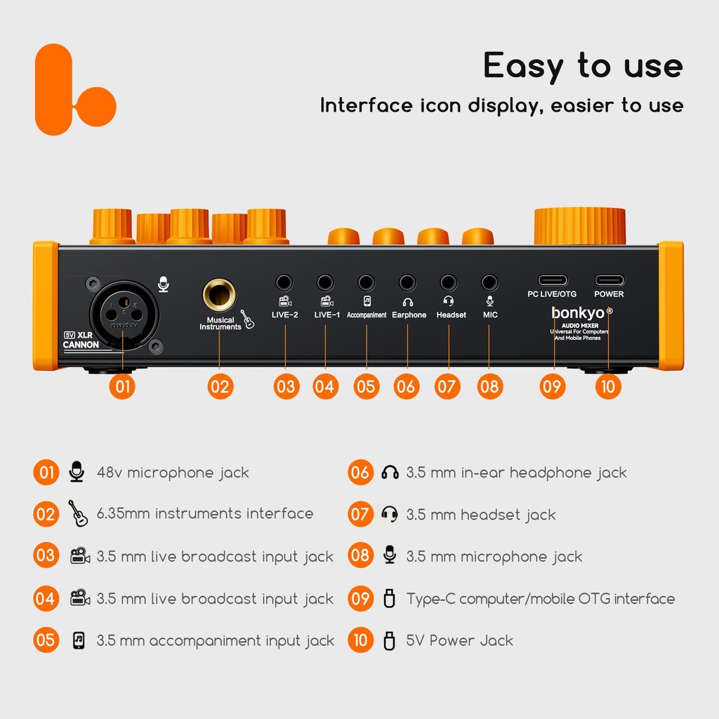bonkyo Z10S Sound Card &AT300 Mic DJ Mixer 48V Microphone Set Custom ...