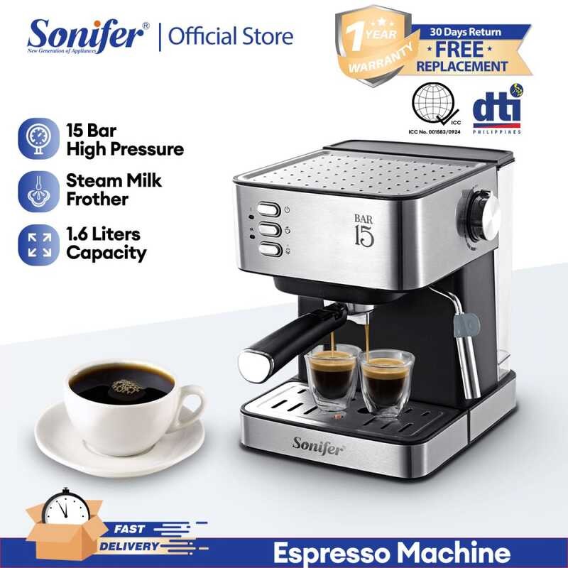 Sonifer Espresso Machine And Cappuccino With Steamer 15 Bar Pump Milk ...