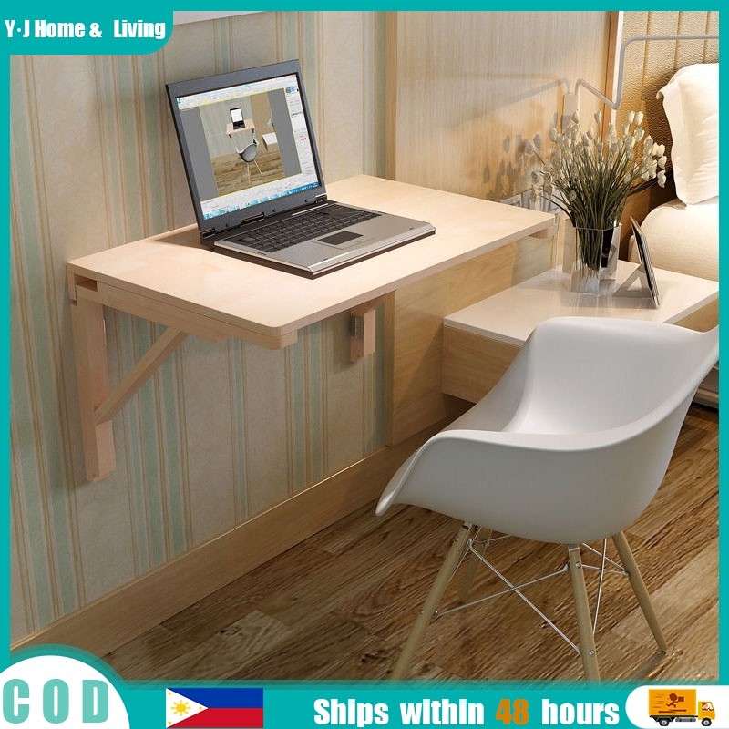 Solid Wood Foldable Computer Desk Wall Hanging Writing Desk Against The ...