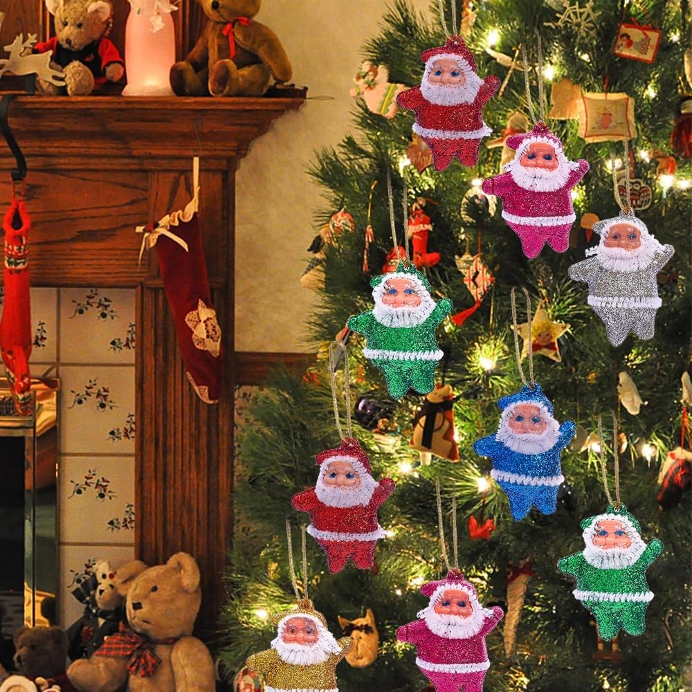 6/18/30Pcs Mini Colored Santa Claus Hanging Ornament / Christmas Tree ...