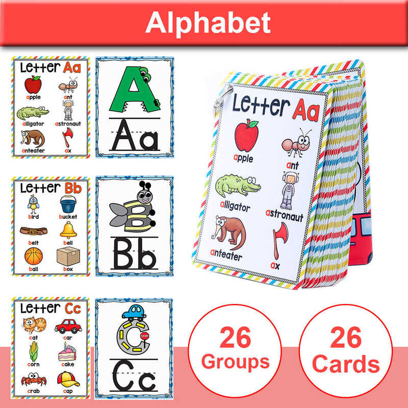 26 Letters Alphabet 156 Phonics Words Pocket Cards Baby Montessori ...