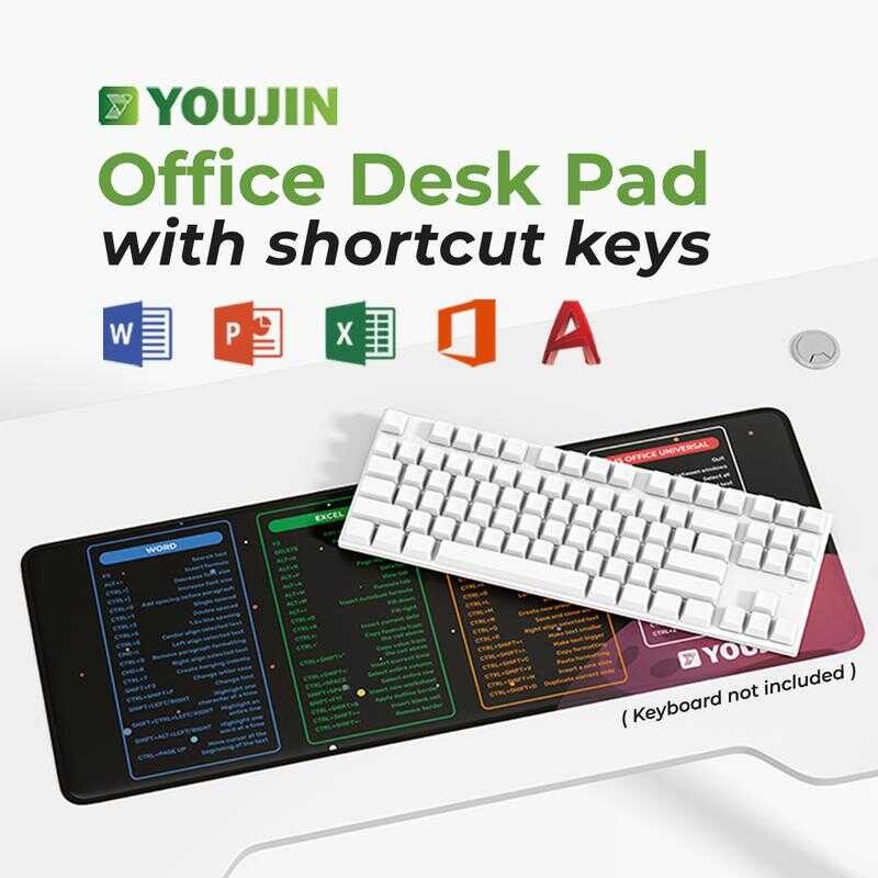 YOUJIN Large Office Mouse Pad, 800Mm*300Mm For Desk, Excel Shortcuts ...