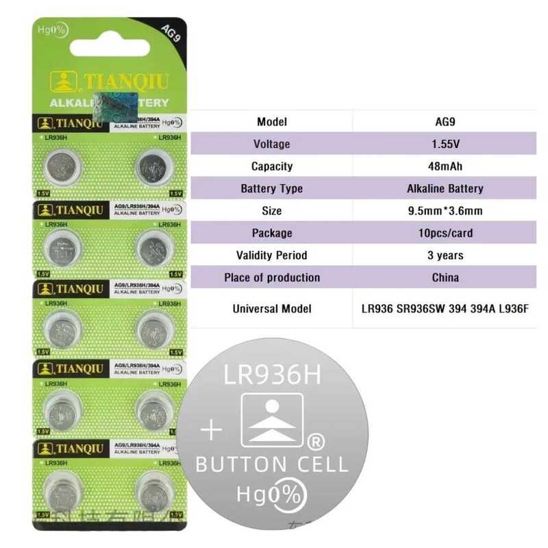 D0 6-120Pcs 2 Ag9 Alkae Button Cell Battery Sr936sw/394 Lr936 Batteries ...