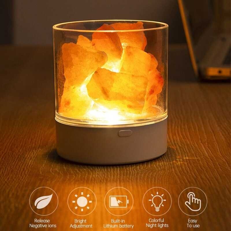 USB Crystal Light Natural Himalayan Salt Lamp Led Air Purifier Mood ...