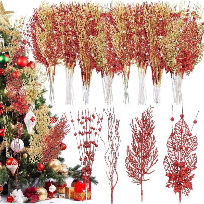 Christmas Tree Picks Sprays Glittery Curly Twigs Branches Christmas ...