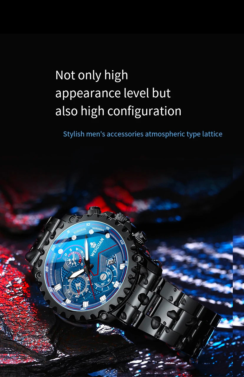Men's Watch Black Warrior Automatic Quartz Movement Waterproof Luminous ...