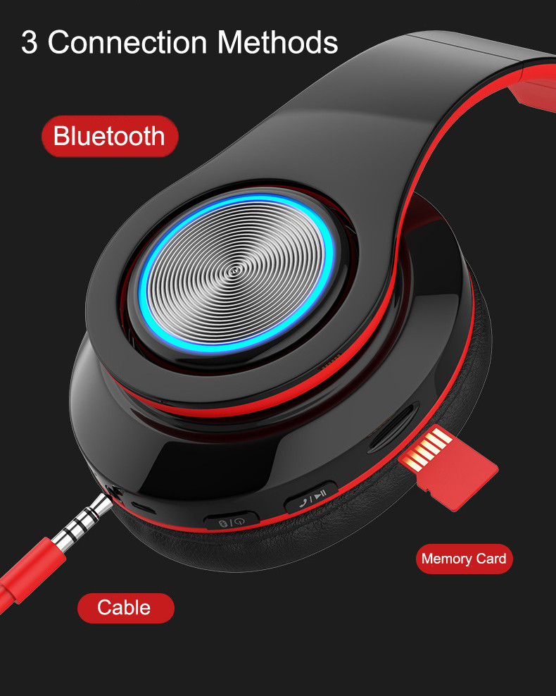 Wireless Bluetooth Headphones with Colorful LED Light and Microphone ...
