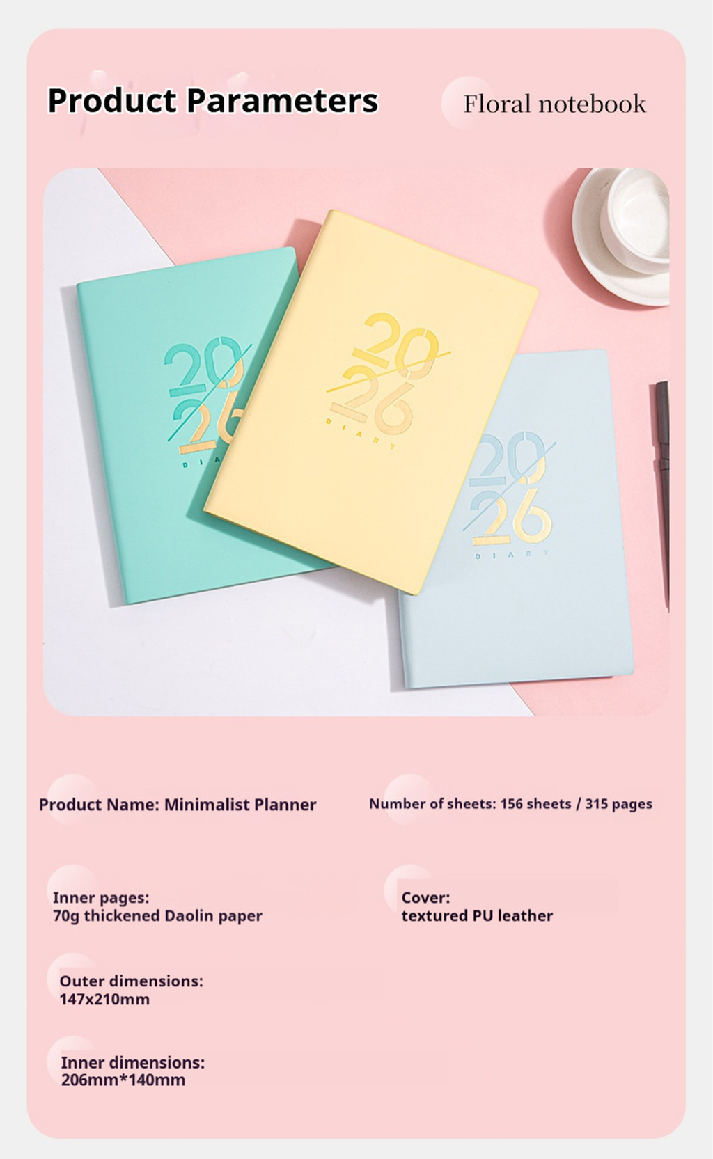 2026 Planner A5 English Yearly Plan 312pages Daily Plan Notebook 70GSM ...