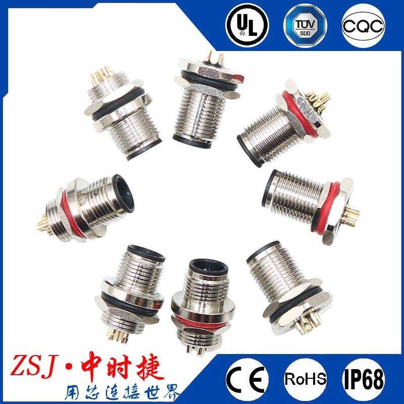 M12-A Buckle B/D Coding Connector 4/5/8/12 Pin Hole Flange Base Front ...