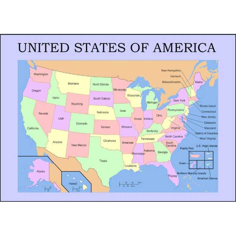 USA Political Map Waterproof A4 Laminated Chart 3 2Afd8 918 | Shopee ...