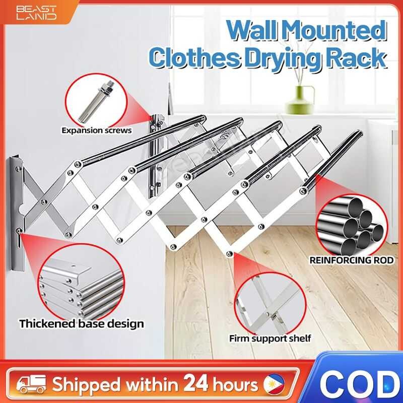 Sampayan Drying For Clothes Hanger Stainless Wall Mounted Retractable Laundry Rack Outdoor Indo ...